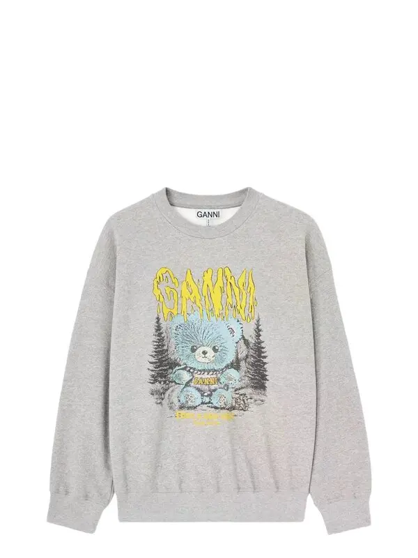 GANNI Crewneck Sweatshirt With Forest Teddy - Grey