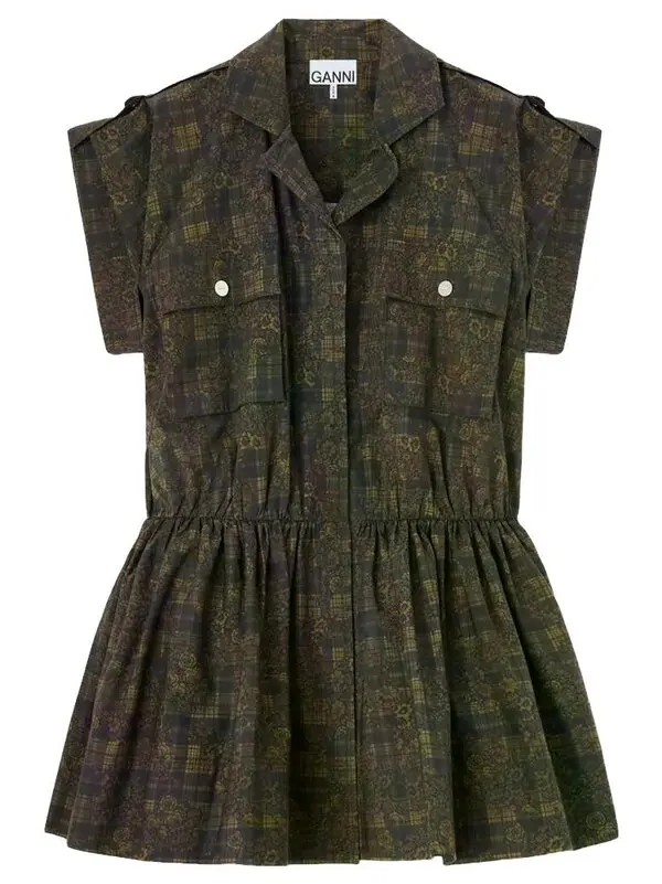 GANNI Printed Cotton Dress - Brown