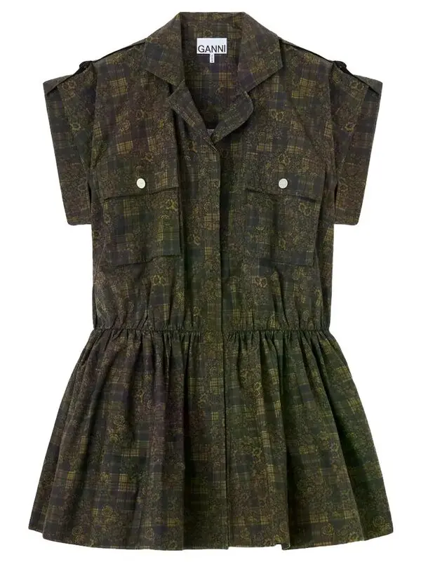 GANNI Printed Cotton Dress - Brown