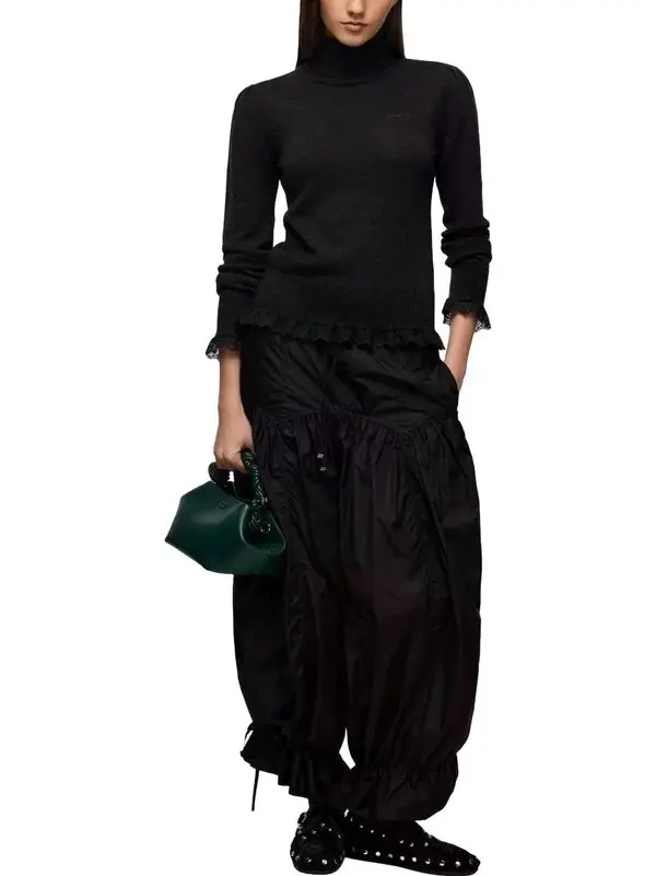 GANNI Merino Wool Fine Knit Turtleneck With Lace Trim - Neutrals
