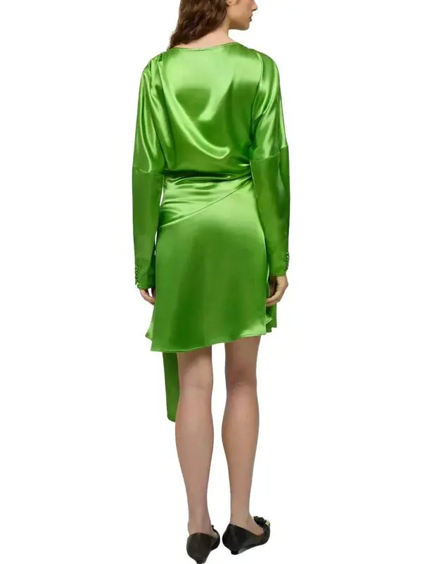 GANNI Draped Satin Dress - Green