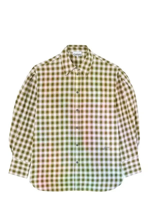 GANNI Light Check Flannel Shirt - Green