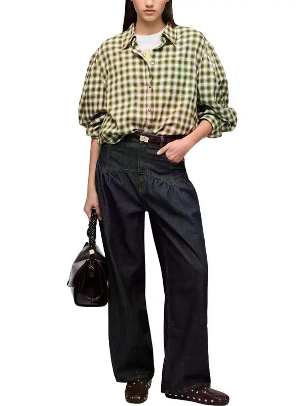 GANNI Light Check Flannel Shirt - Green