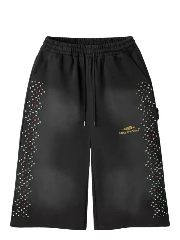HAPPY MEMORIES DON'T DIE Crystal-embellished Drawstring Shorts - Black