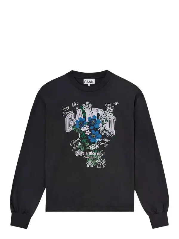 GANNI Floral Long Sleeve T-shirt - Black