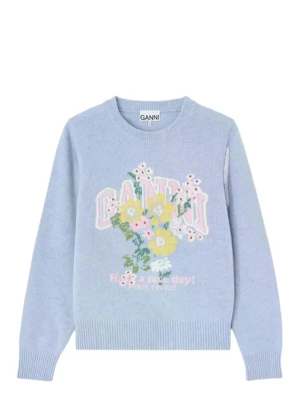 GANNI Floral Intarsia Jumper - Blue
