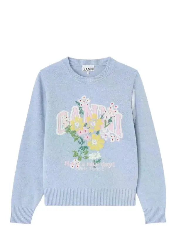 GANNI Floral Intarsia Jumper - Blue