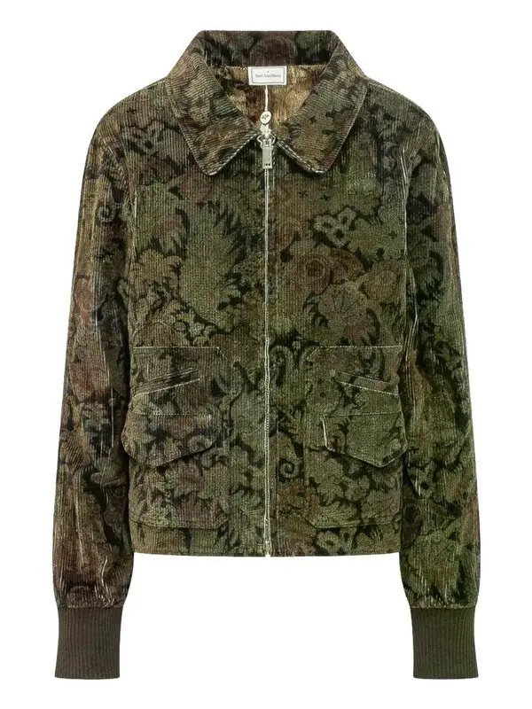 PIERRE-LOUIS MASCIA Floral Print Corduroy Jacket - Brown