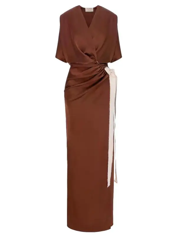 V:PM ATELIER Samantha Draped Knot Maxi Dress - Brown