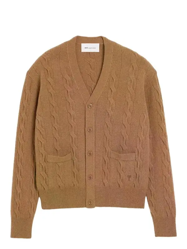 AMI Paris Cable Wool Cardigan - Brown