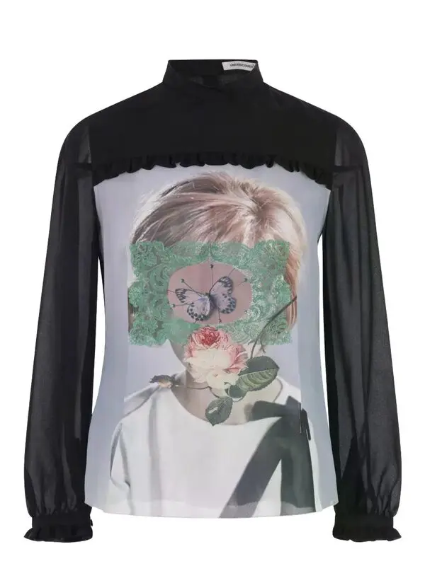 Undercover Graphic-print Ruffled Blouse - Black