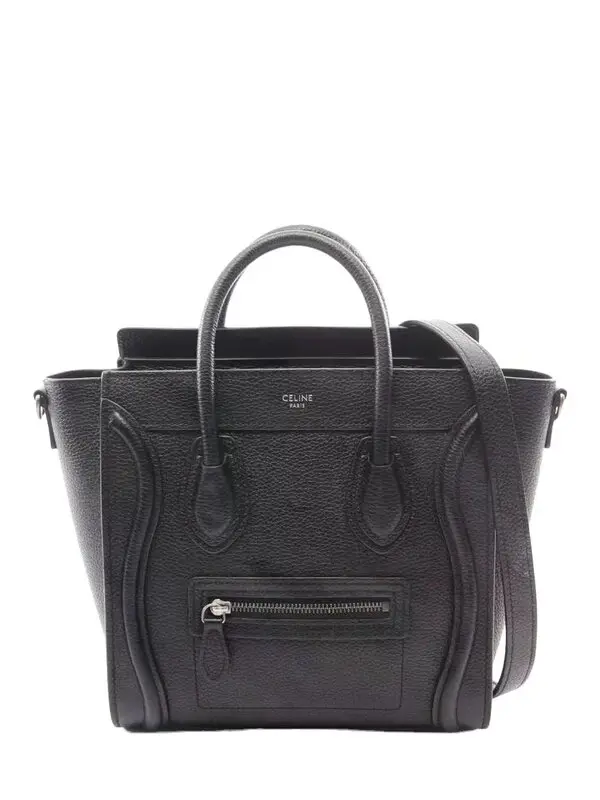 Celine 2000-2026 Nano Drummed Calfskin Luggage Tote Bag - Black