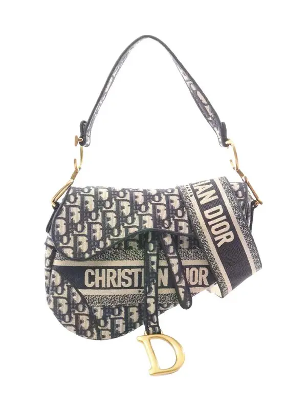 Dior Oblique Embroidered Canvas Saddle Bag Shoulder Bag - Blue