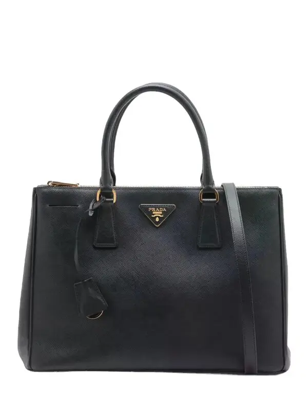 Prada Saffiano Lux Galleria Double Zip Tote Satchel - Black