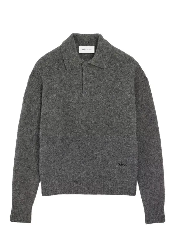 AMI Paris Wool And Alpaca Polo With Embroidery - Grey