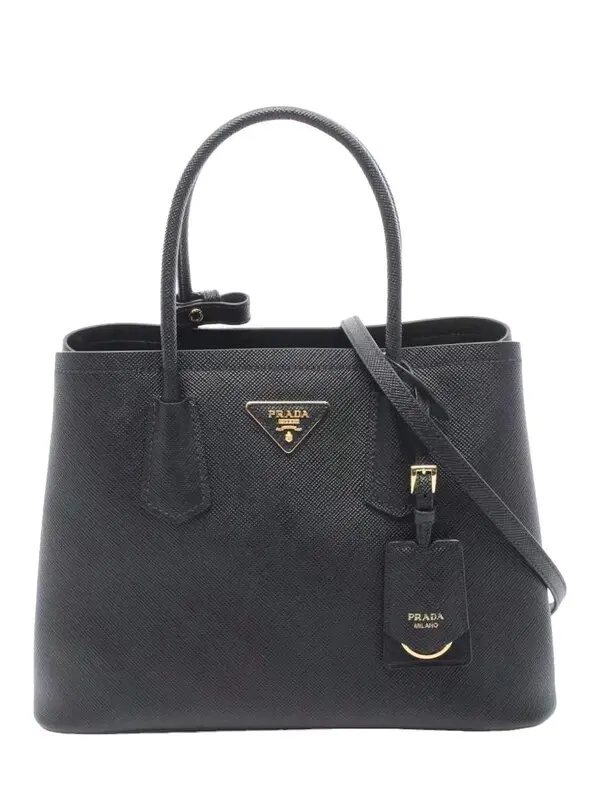 Prada Saffiano Cuir Double Satchel - Black