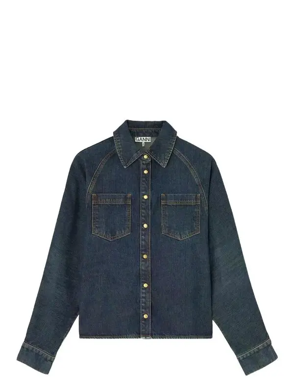 GANNI Textured Denim Jacket - Blue