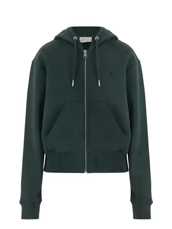 AMI Paris Cotton De Coeur Zip-up Hoodie - Green