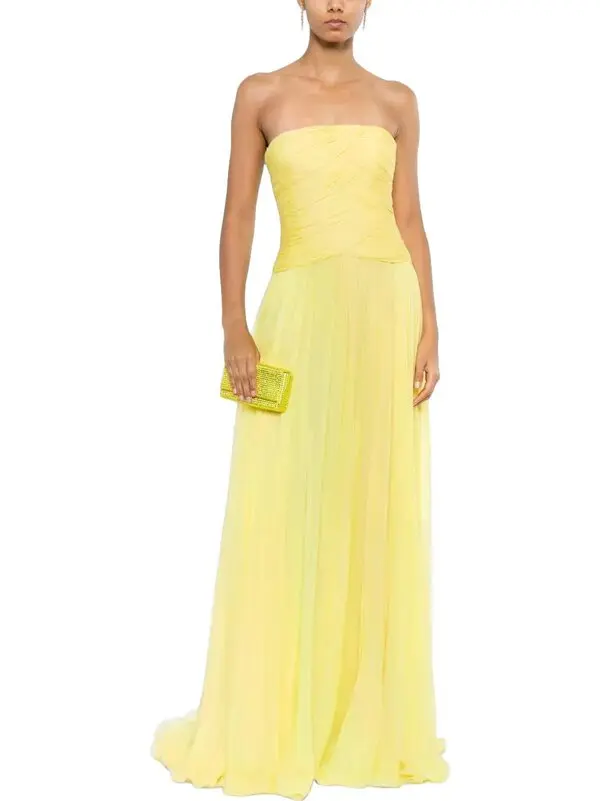 Zuhair Murad Strapless Draped Silk-chiffon Gown - Yellow