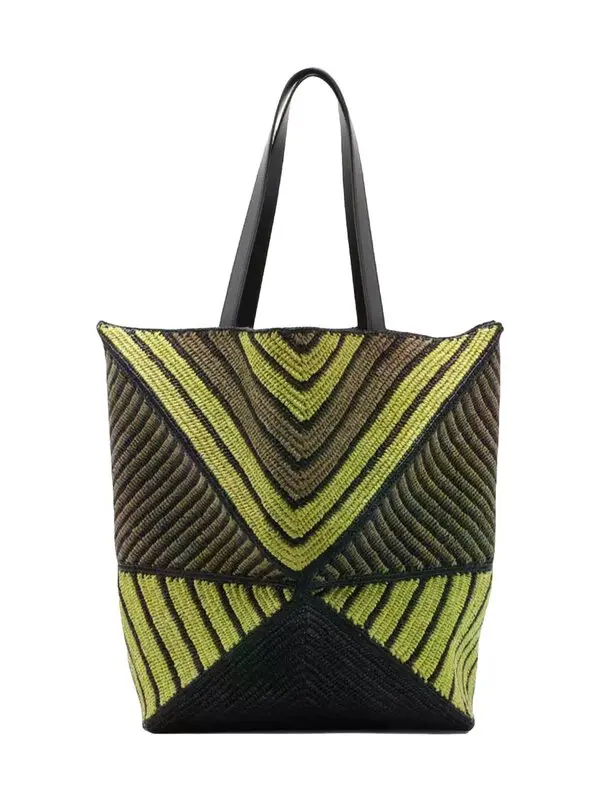 Loewe Raffia Puzzle Fold Xl Tote Bag - Green