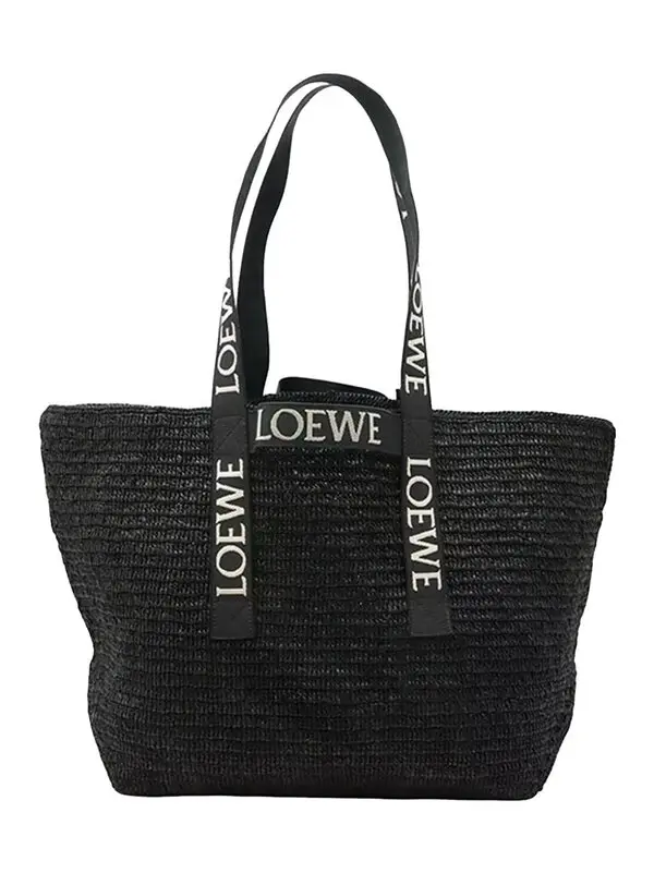 Loewe Raffia Fold Shopper Tote Bag - Black