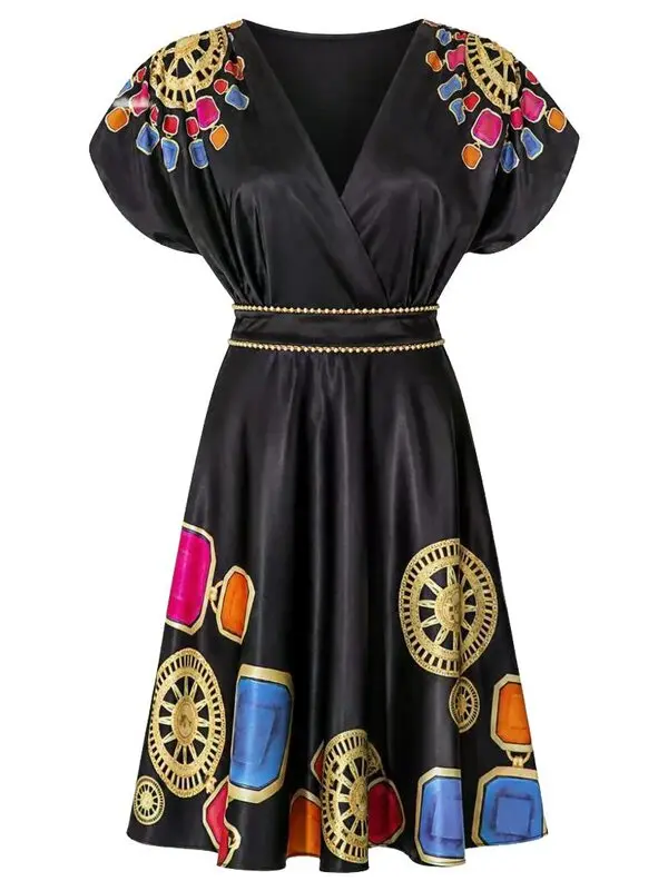 ALLURE Jewel-print V-neck Mini Dress - Black