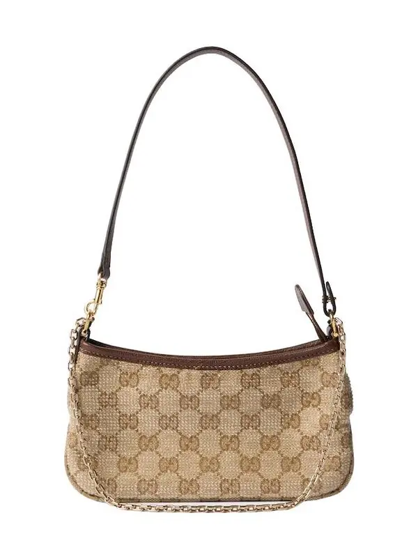 Gucci Gossip Crystal Small Shoulder Bag Gg Canvas - Beige