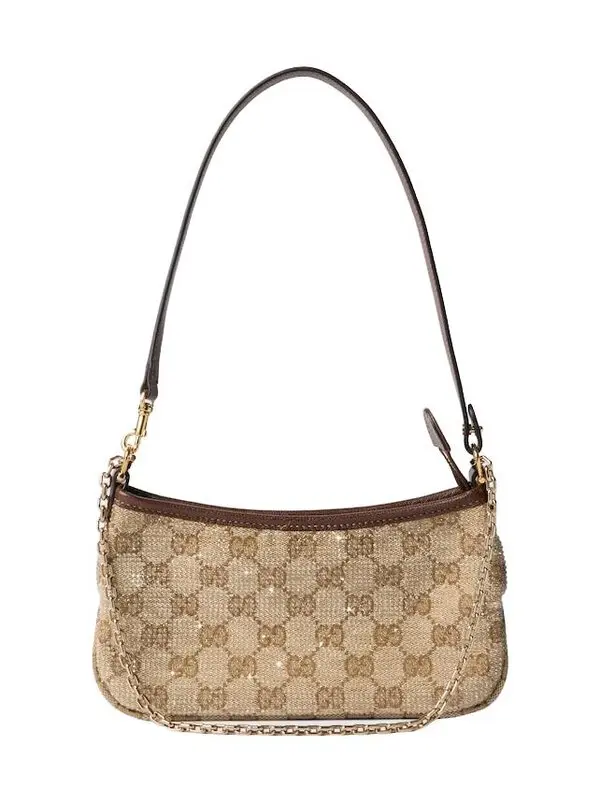 Gucci Gossip Crystal Small Shoulder Bag Gg Canvas - Beige