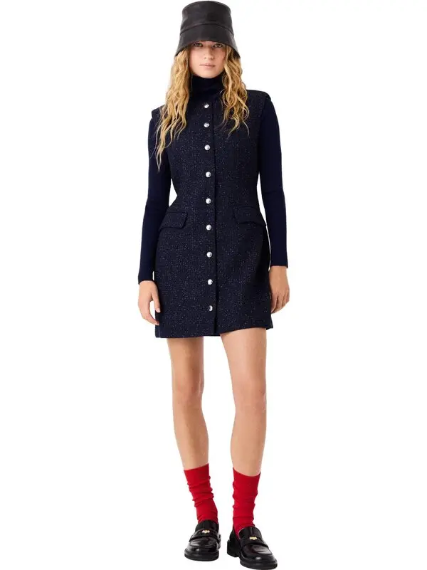 Maje Short Lurex Tweed Dress - Navy