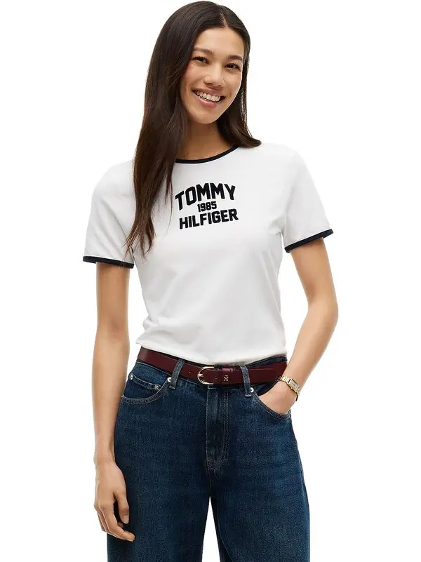 Tommy Hilfiger Slim Fit Varsity Logo Ringer T-shirt - Ecru