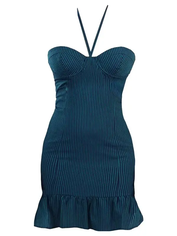 28NATELIER The Teal Stripe Dress - Blue/green