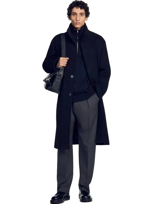 Sandro Long Wool And Cashmere Coat - Black