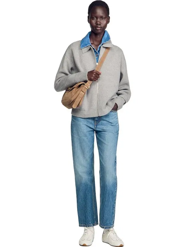 Sandro 2-in-1 Zip Cardigan - Grey