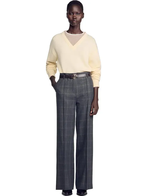 Sandro Checked Straight-leg Trousers - Grey