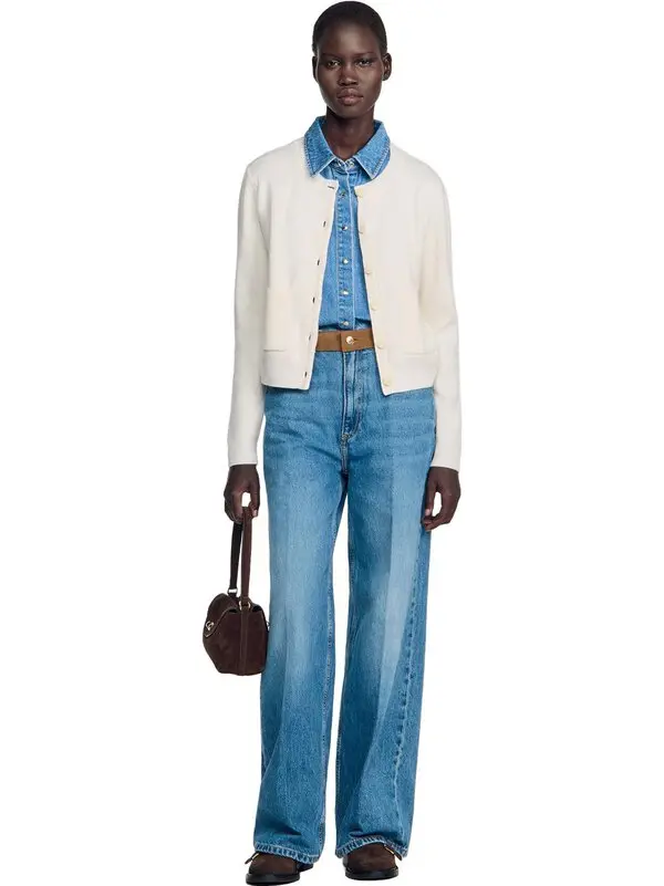 Sandro Wool 2-in-1 Effect Cardigan - Ecru