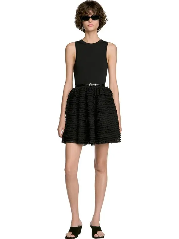 Sandro Short Ruffled Lace Dress - Black