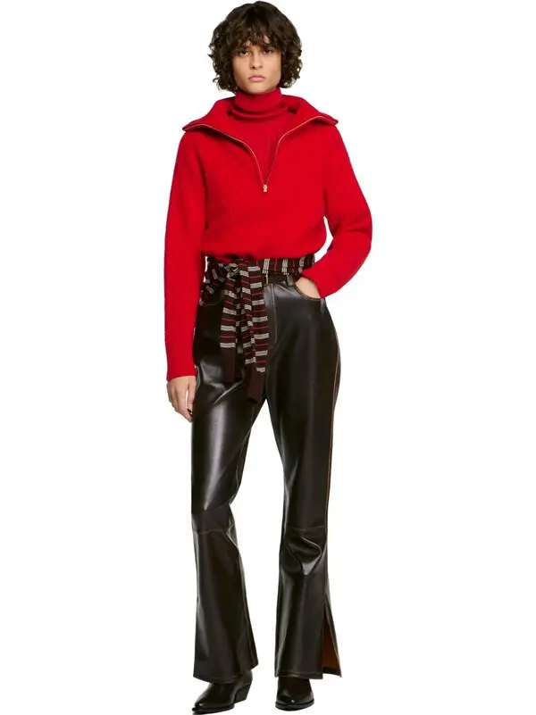 Sandro Wool Cable Knit Zip-neck Sweater - Red
