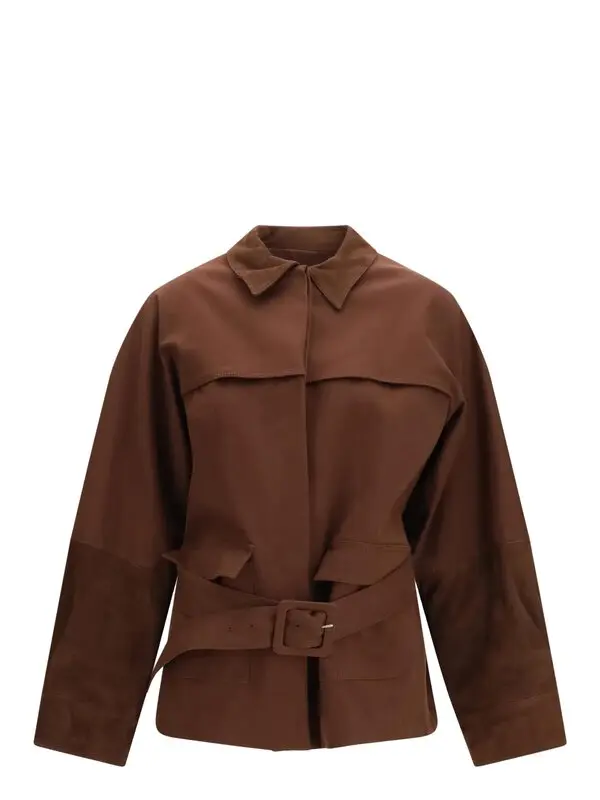 Fabiana Filippi Short Jacket With Belt And Suede Details - Brown