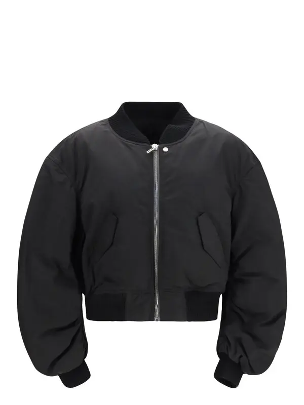 Rick Owens Bomber Jacket With Gathered Sleeves - Black