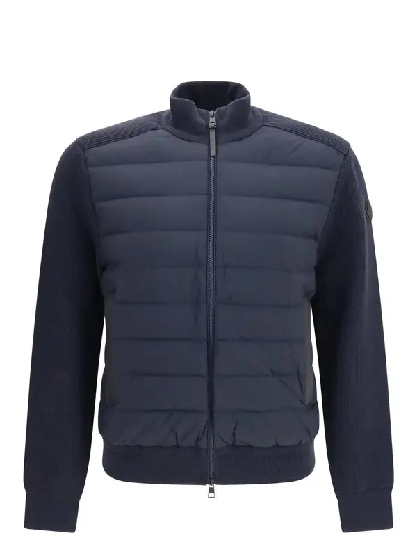 Moncler Zip-up Padded Wool And Cashmere Blend Cardigan - Blue