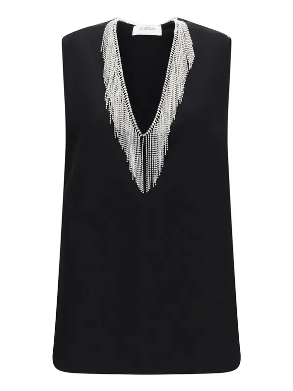 Max Mara Faglia V-neck Top With Crystals - Black