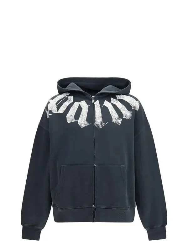 Palm Angels Hooded Zip Weathirt - Black