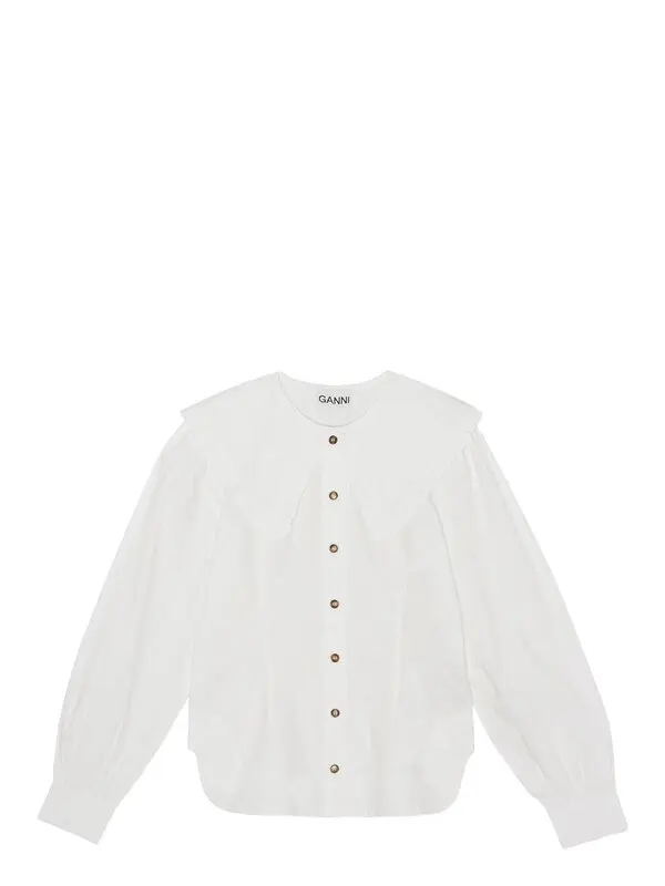GANNI Frill Collar Poplin Shirt - White