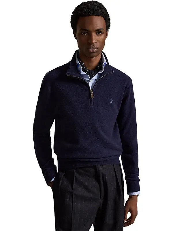 Polo Ralph Lauren Quarter Zip Merino Wool Sweater - Hunter Navy