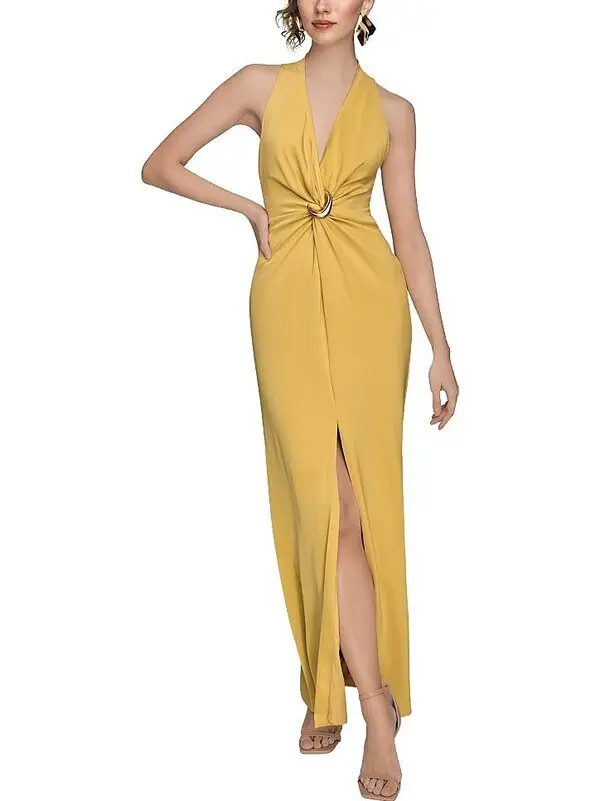 Donna Karan New York V-neck Satin Gown - Chartreuse