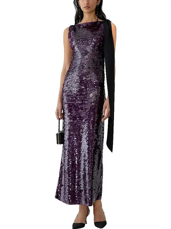 Carolina Herrera Sequin Embellished Boat Neck Dress - Plum