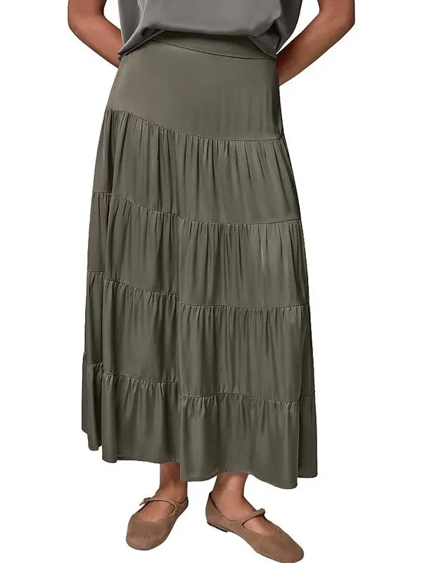 DONNA KARAN WEEKEND Satin Tiered Prairie Skirt - Sage