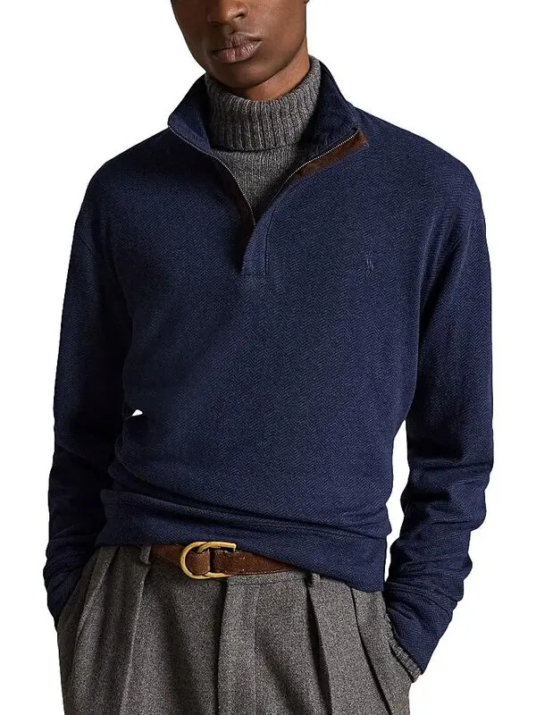 Polo Ralph Lauren Luxury Jersey Quarter Zip Pullover - Navy Multi