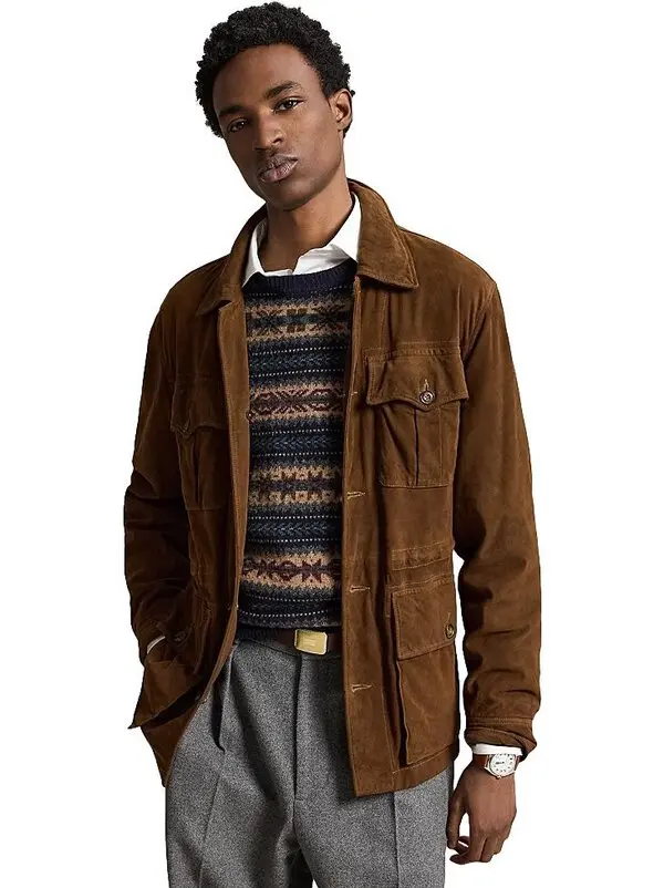 Polo Ralph Lauren Suede Leather Cargo Pocket Utility Jacket - Smith Brown