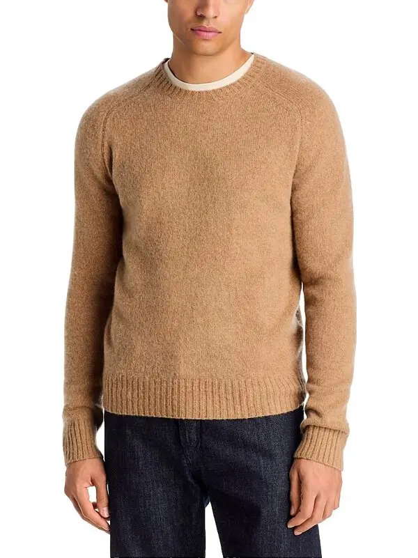 Polo Ralph Lauren Suede Elbow Patch Wool Blend Crewneck Sweater - Crouton Tan Heather